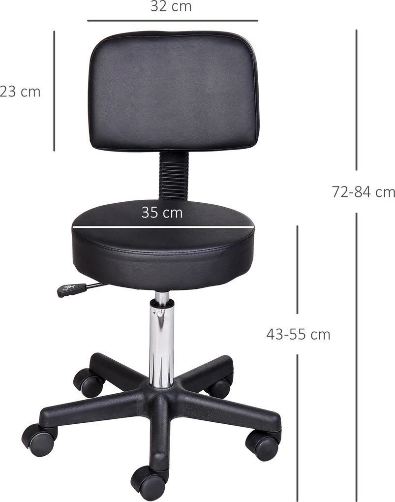 HOMCOM Rolling stool Pracovní stolička Kosmetická stolička Otočná stolička Stolička Profesionální salon | Aosom