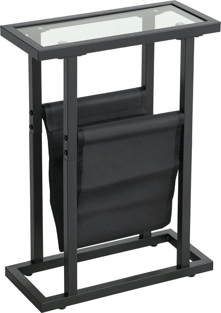 HOMCOM Noční stolek se látkovým košem, skleněná deska, konferenční stolek s kovovými nohami, stolek k pohovce do obývacího pokoje 40 x 18 x 55,5 cm Če