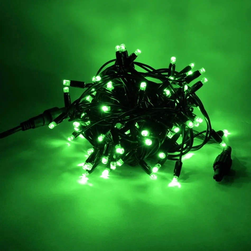 Easy Fix LED světelný řetěz, 5 m, venkovní, zelený, 50 diod, černý kabel, IP67