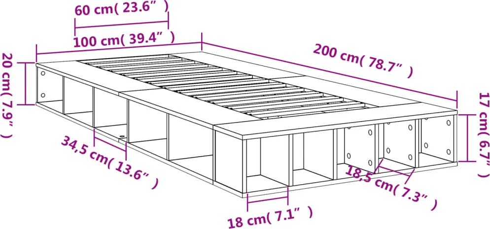 vidaXL Rám postele 100 x 200 cm kompozitní dřevo [3280512] Barva: kouřový dub