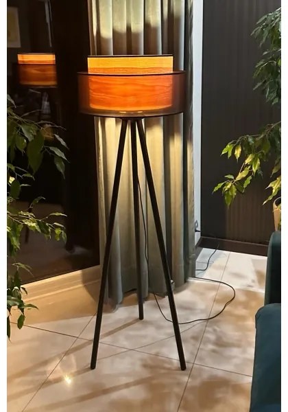 Duolla - Stojací lampa WOOD BOHO 1xE27/15W/230V pr. 45 cm černá/béžová