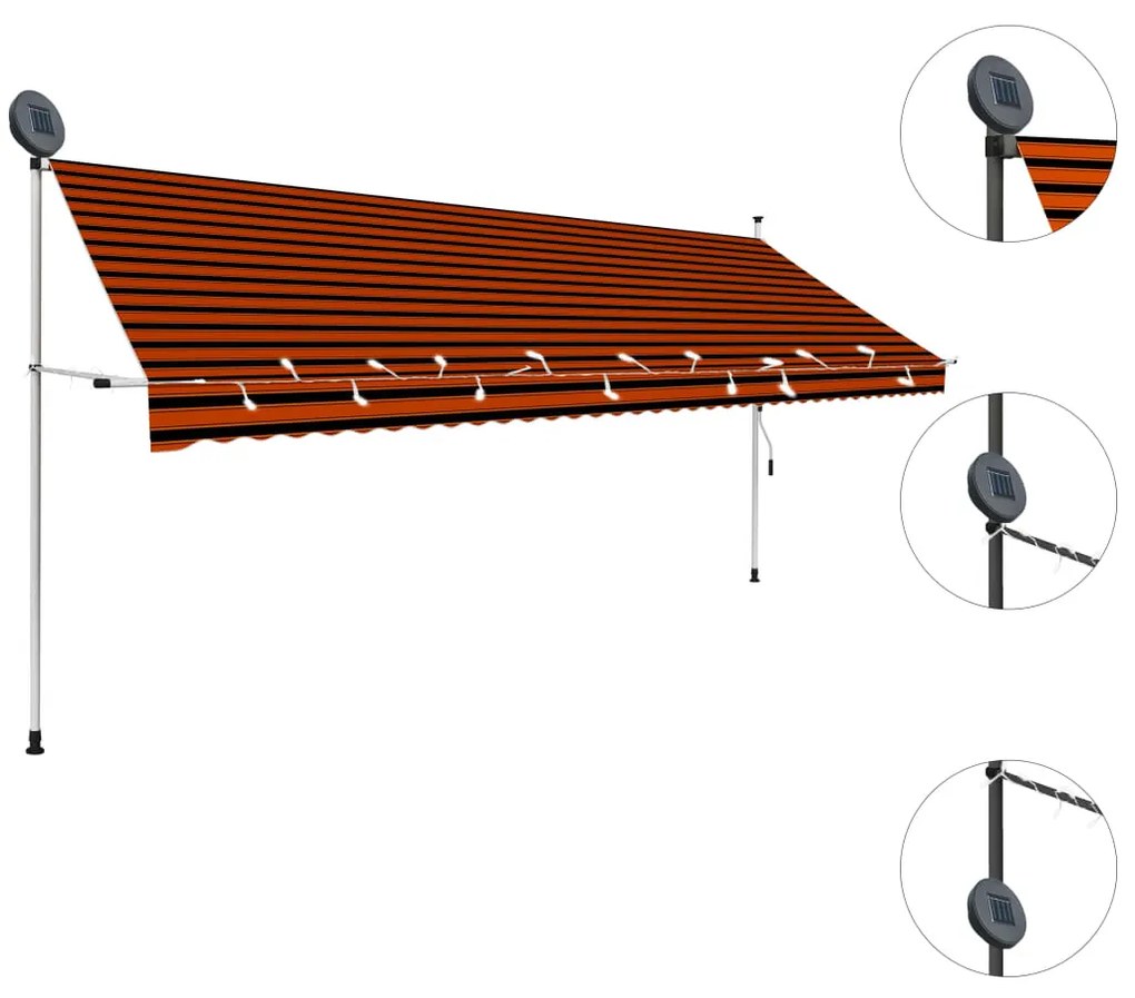 Ručně zatahovací markýza s LED světlem 400 cm oranžovo-hnědá,  145882