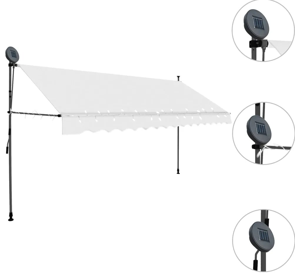 vidaXL Marketos Ručně zatahovací markýza s LED světlem 350 cm krémová