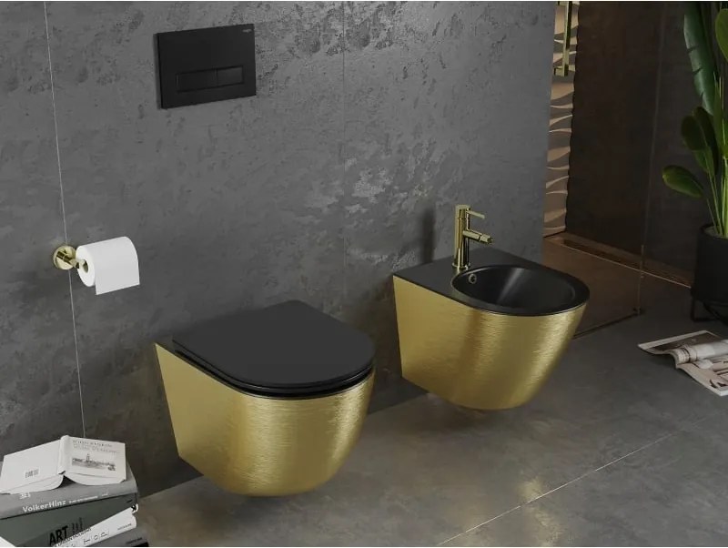 Mexen Lena bidet závěsný, černý mat/zlatý vzor linie - 35224877
