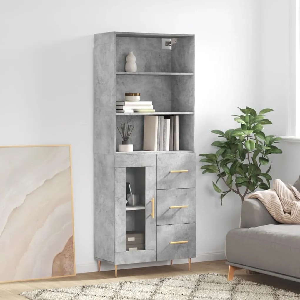 Skříň highboard betonově šedá 69,5x34x180 cm kompozitní dřevo