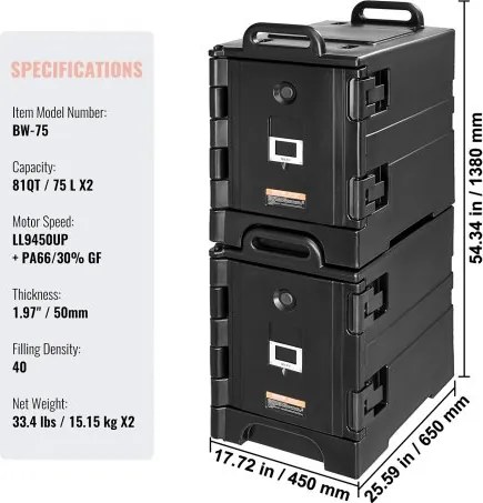 Izolovaný přepravní box na jídlo 75 l se 2 nádobami