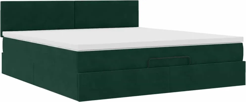 Osmanský rám postele s matrací tmavě zelená 160x200cm samet 3312563