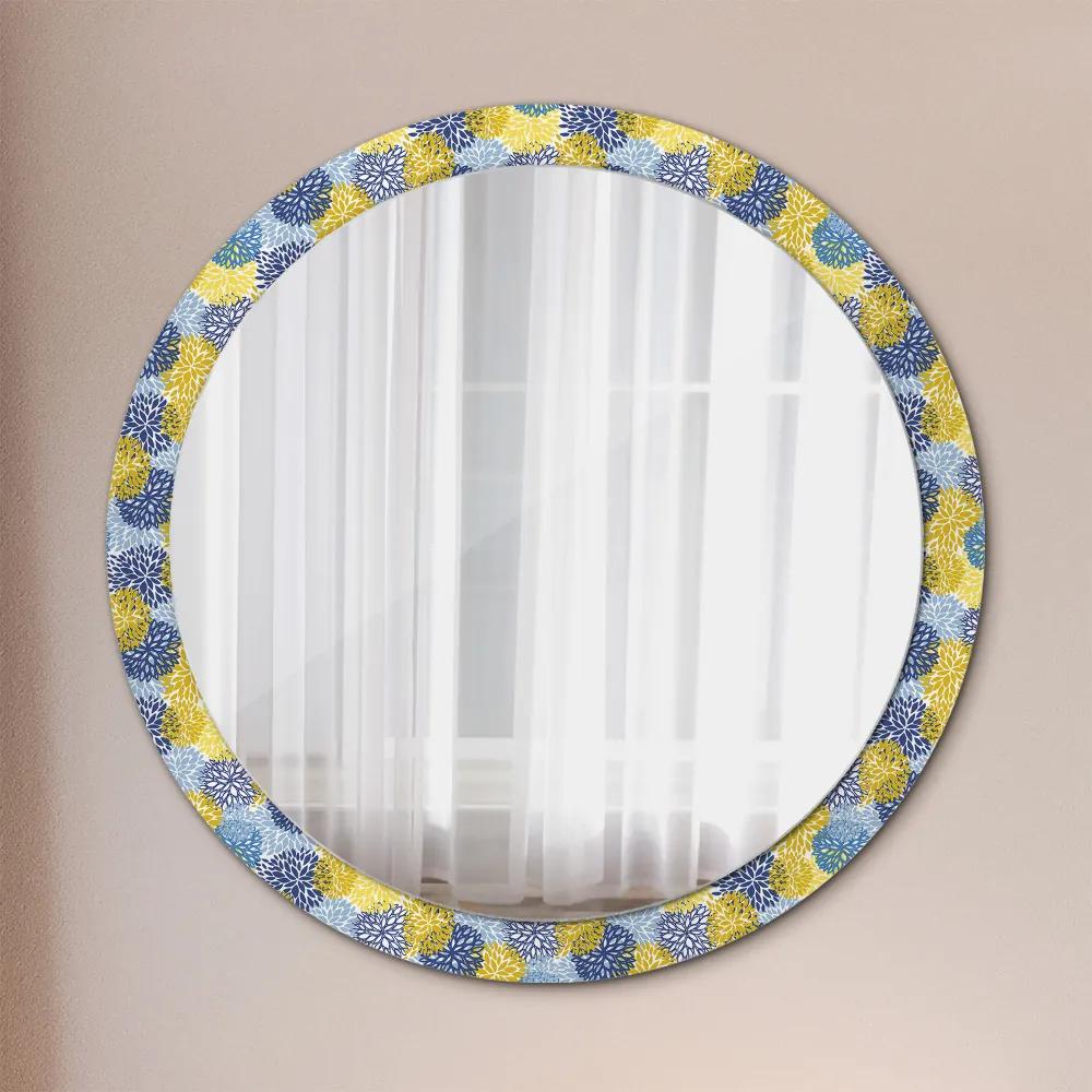 Kulaté dekorativní zrcadlo na zeď Modré květy fi 100 cm