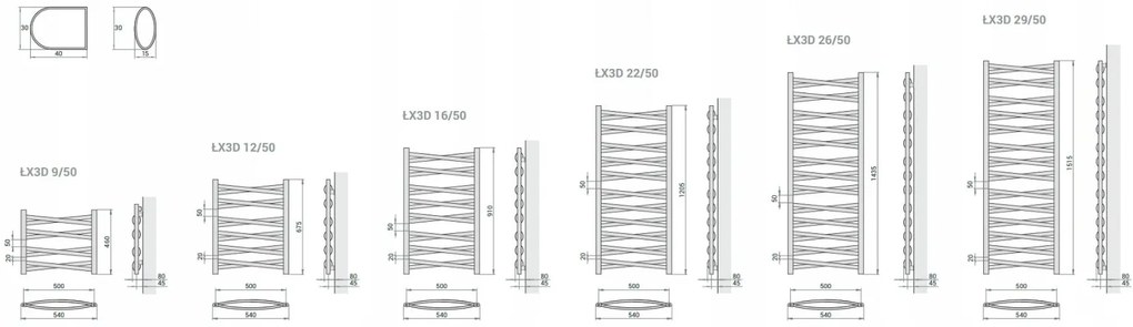 Regnis 3DX, Topné těleso 540x1580mm, 749W, černá matná, L3DX160/50/BLACK