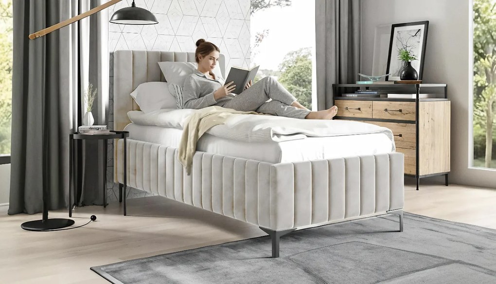Eka Čalouněná postel INTIMA+ 90x200 cm Barva látky Trinity: Černá (Trinity 2316), Úložný prostor: S dřevěným rámem úložného prostoru