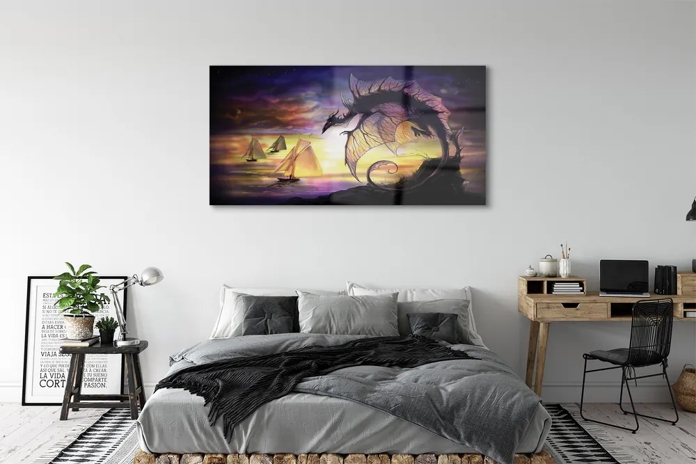 akrylový obraz Dračí lodě mraky sea 140x70 cm