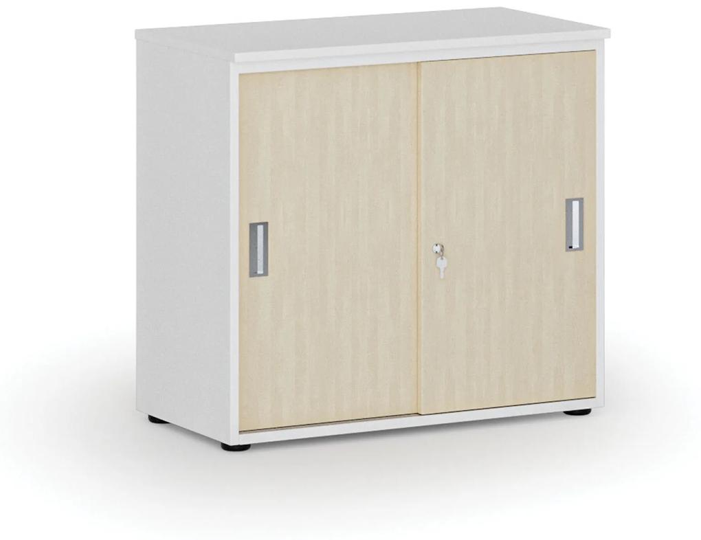 Kancelářská skříň se zasouvacími dveřmi PRIMO WHITE, 740 x 800 x 420 mm, bílá/bříza