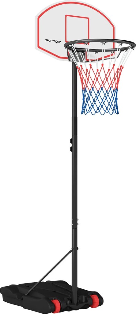 SPORTNOW Venkovní Basketbalový Koš s Nastavitelnou Výškou (210-247 cm) a Terčovou Zábranou - Přenosný Basketbalový Koš s Kolečky a Naplnitelnou Bází p