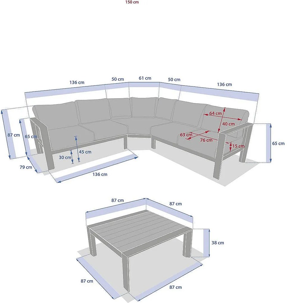 DEOKORK Hliníková rohová sestava VANCOUVER pro 7 osob (ivory)