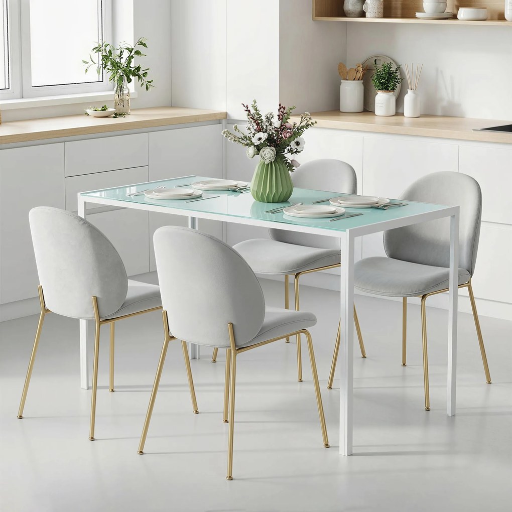 HOMCOM Skleněný Jídelní Stůl Obdélníkový pro 4-6 Osob s Metalickými Nohami Multifunkční do Kuchyně a Obývacího Pokoja 120x60x75 cm Bílý