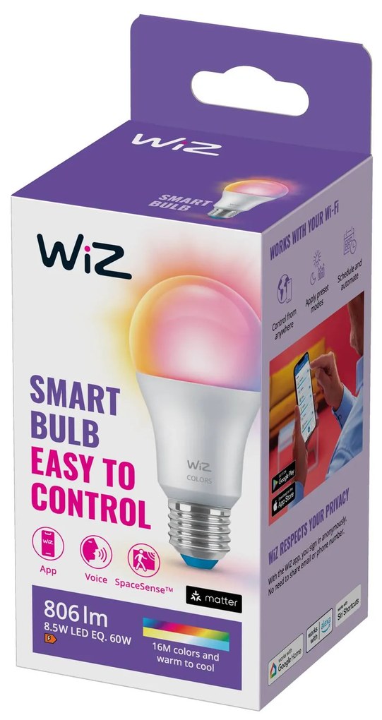 WiZ A60 LED lampa matná WiFi E27 8,5W RGBW