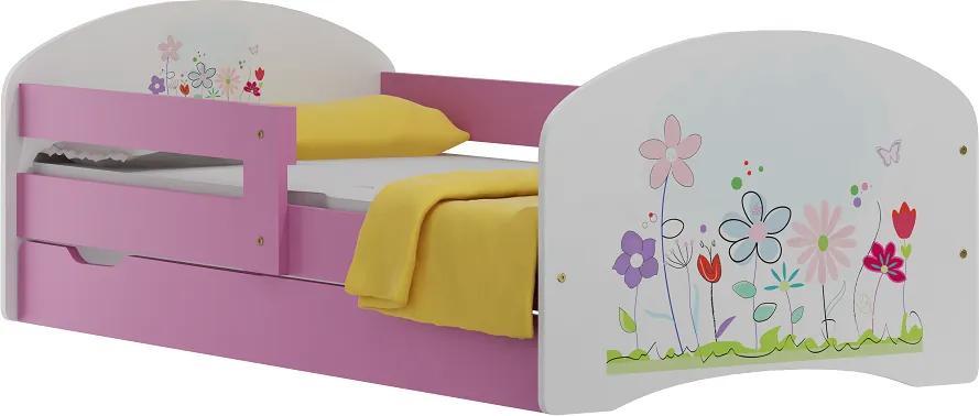 MAXMAX Dětská postel se šuplíky BAREVNÁ LOUKA 180x90 cm