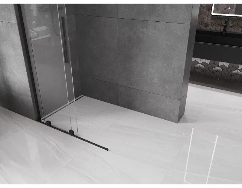 Mexen Velar L, posuvná sprchová zástěna Walk-in 90 x 200 cm, 8mm čiré sklo, černá matná, 871-090-003-03-70