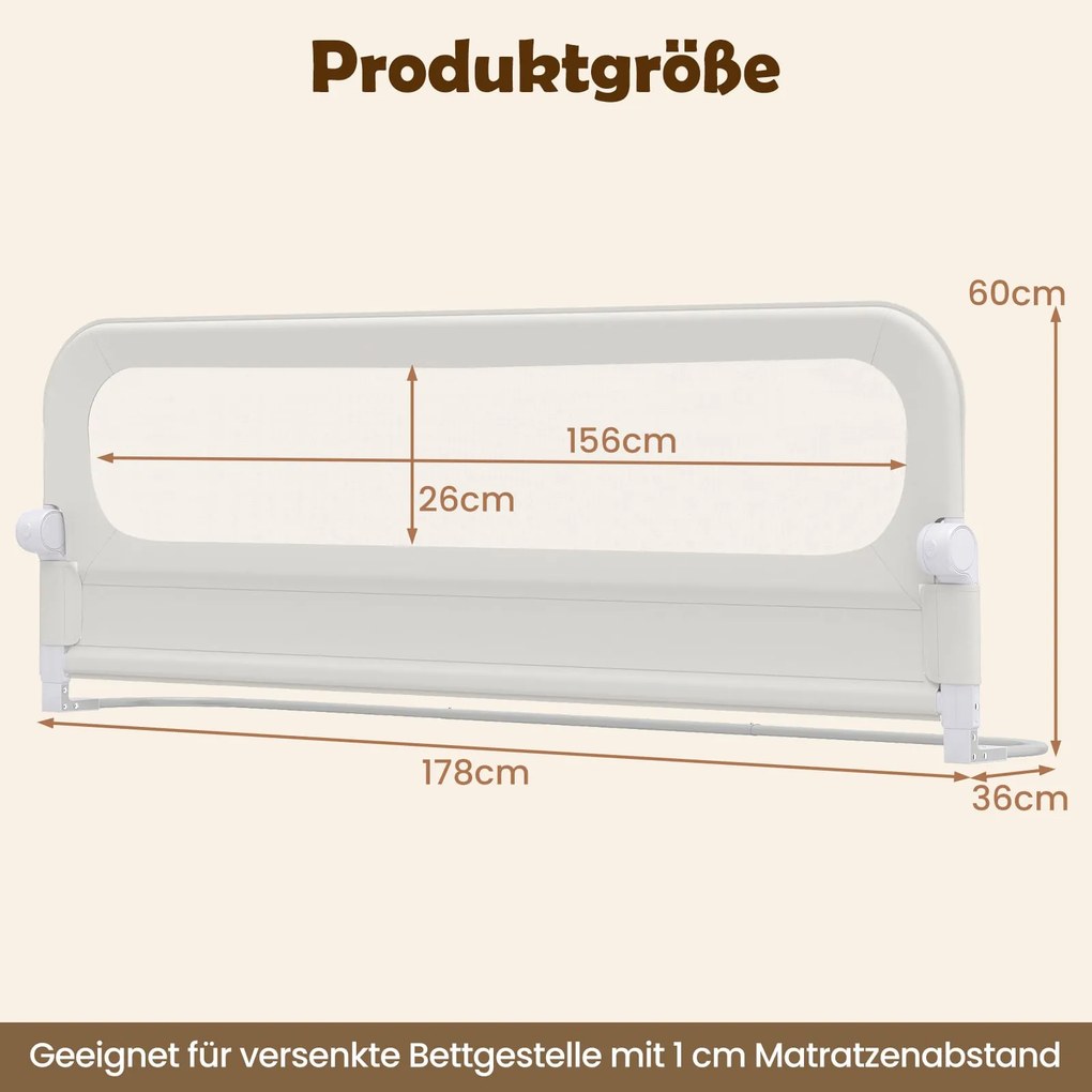 Costway Sada 3 zábran k dětské posteli 198/178 cm, bílá