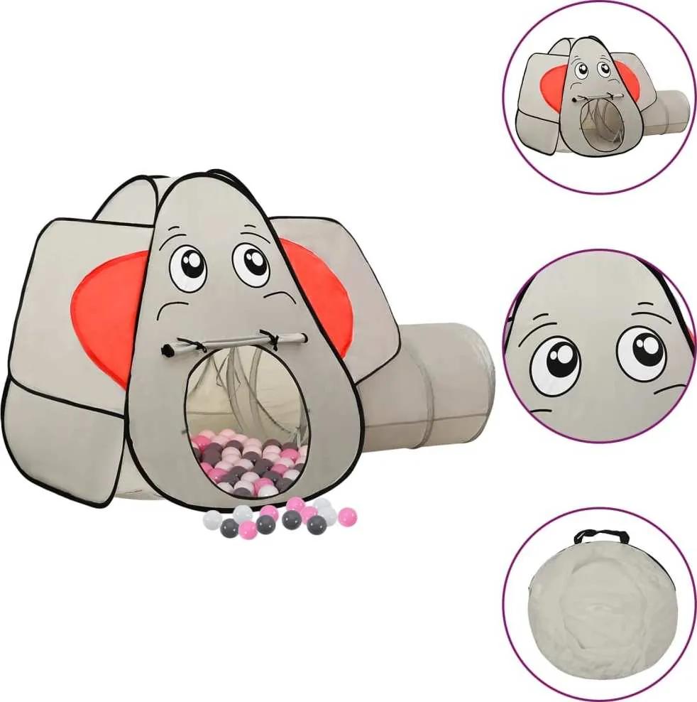 vidaXL Dětský stan na hraní motiv slona s 250 míčky šedý 174x86x101 cm [3107741] Barva: Vícebarevné 2