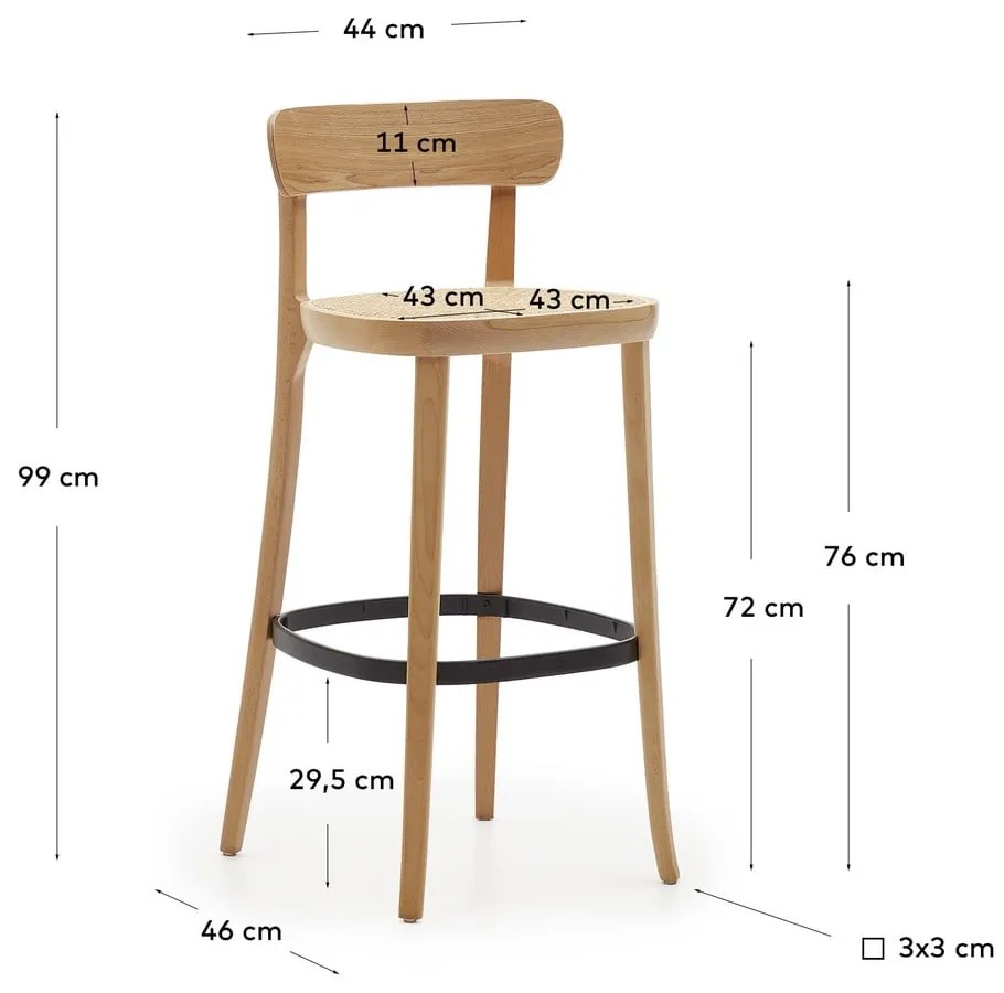 Barová židle v dekoru jasanu v přírodní barvě 99 cm Romane – Kave Home