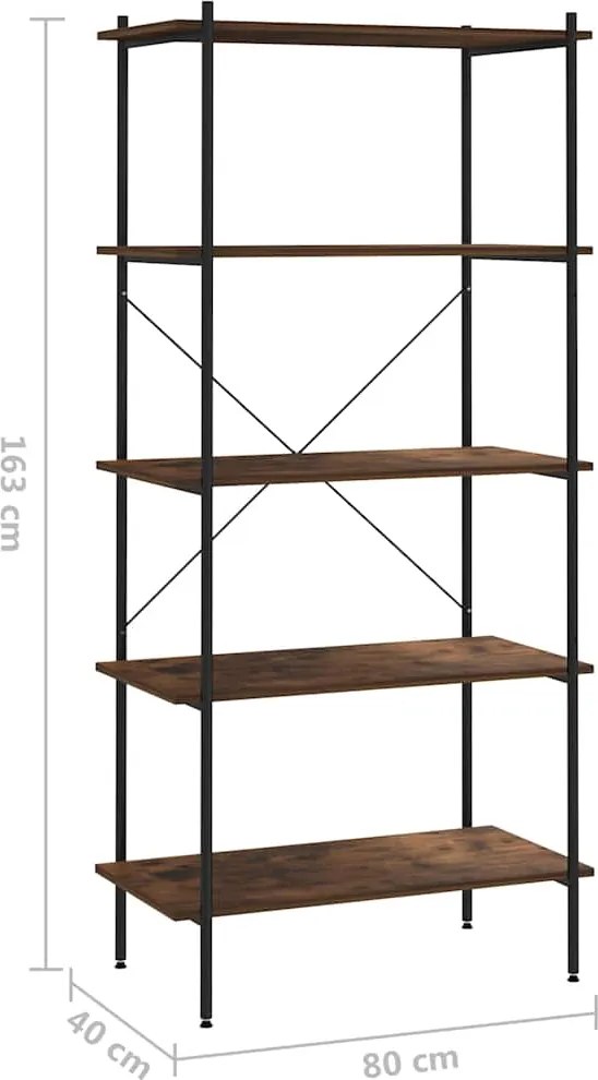 Policový regál s 5 policemi černý a přírodní 80 x 40 x 163 cm 336349