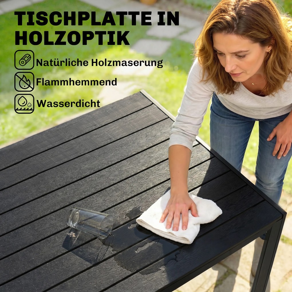 Outsunny zahradní stůl hliníkový stůl 120x70 cm pro zahradní terasu dřevo-plast polywood černý odolný proti povětrnostním vlivům a moderní | Aosom.de