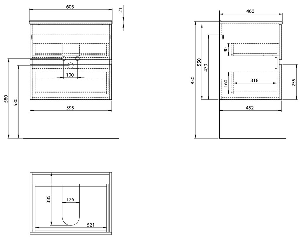 Aqualine Aqualine, PANEDA STRIP umyvadlová skříňka 59,5x55x45,2cm, dub emporio, PN360