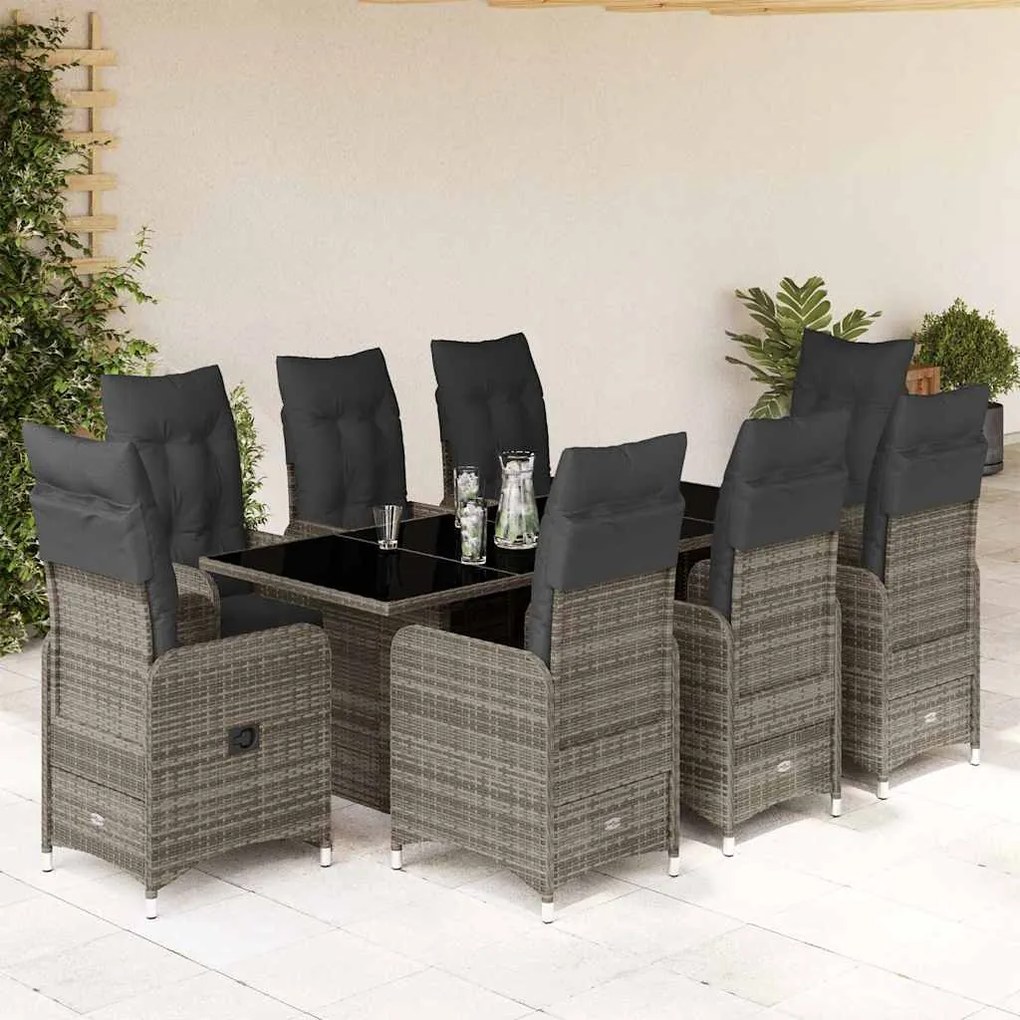 9dílný zahradní bistro set s poduškami šedý polyratan 3277042