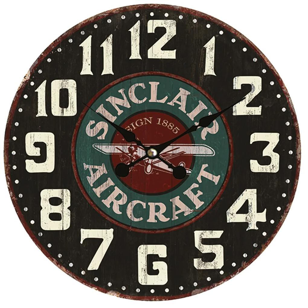 Nástěnné hodiny ve vintage stylu Sinclair Aircraft – Ø 34*4 cm / 1*AA