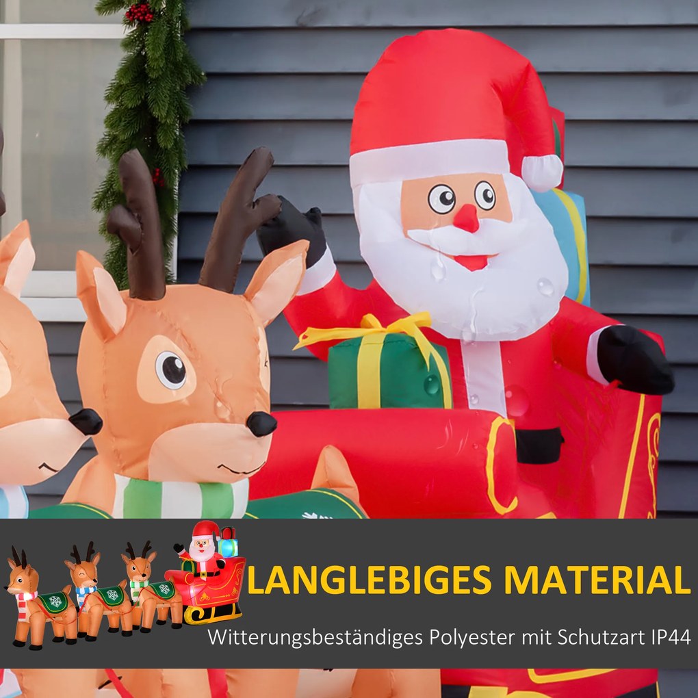 HOMCOM Nafukovací Santa Claus a sobi venkovní vánoční dekorace, včetně ventilátoru, 140 cm, červená + hnědá