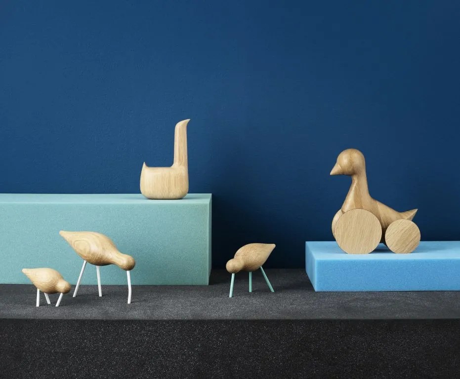 normann COPENHAGEN Dřevěný ptáček Shorebird Sea Blue, modrá barva, hnědá barva, dřevo