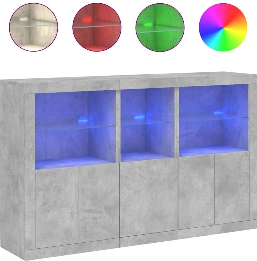 Příborník s LED osvětlením betonově šedý 162 x 37 x 100 cm 3209145