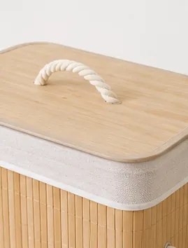 koš na prádlo, objedm 60 l, s víkem, bambus/látka, 50x40x30 cm, přírodní/krémová, Dekorino KP20260033