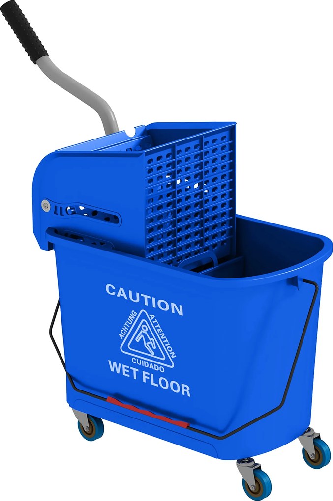HOMCOM Úklidový vozík mycí kbelík pro domácnost 20 l s odstředivkou a odlučovačem čisté špinavé vody modrý 60L x 27W x 70,5H cm