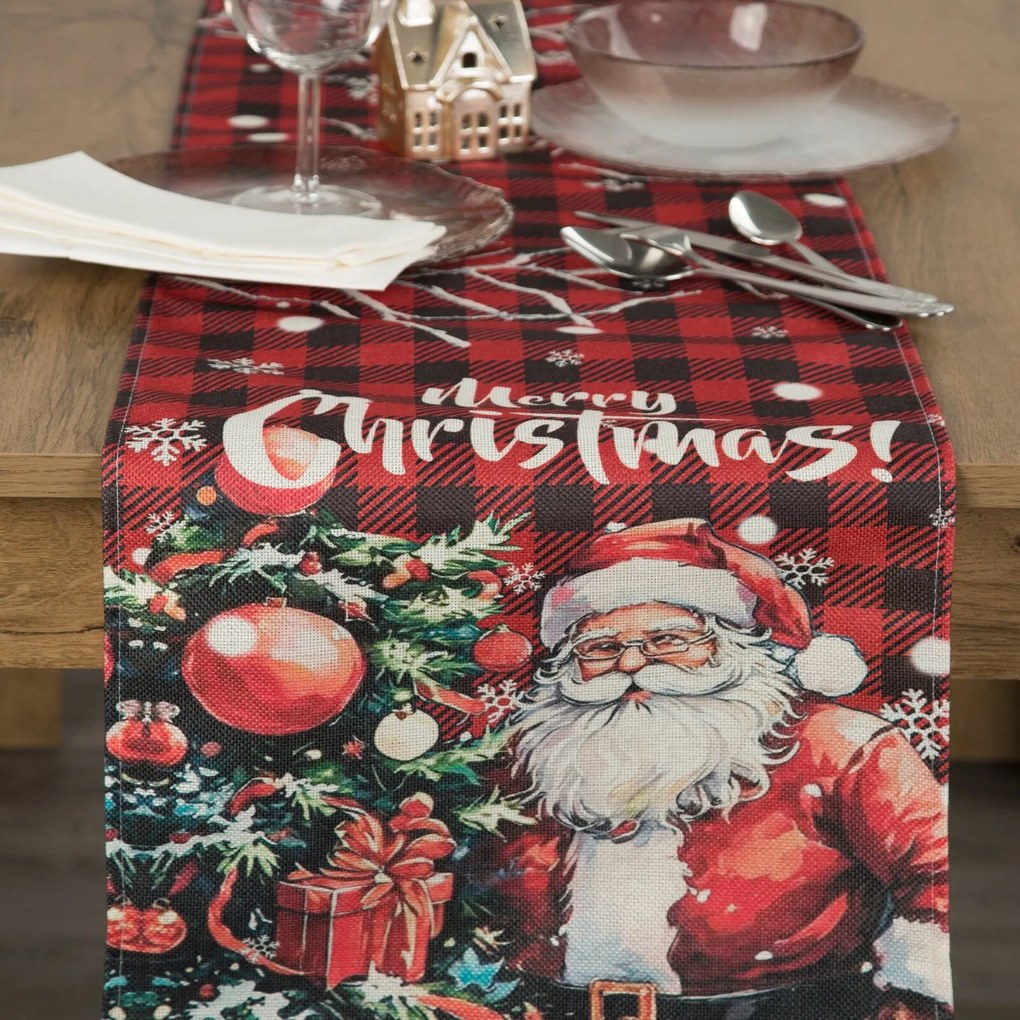 EUROFIRANY VÁNOČNÍ BĚHOUN NA STŮL SANTA CLAUS 33X183 CM VZOROVANÝ