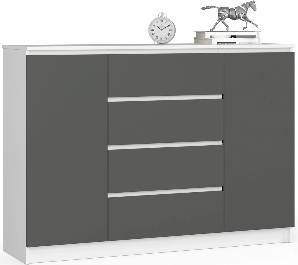 Komoda K140 2D4SZ bílá/grafitová šedá