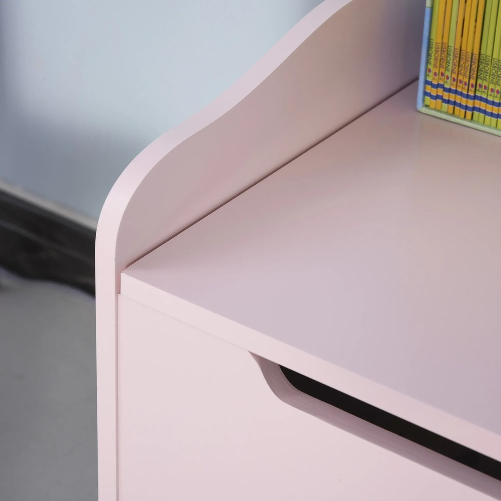 HOMCOM Dětské úložné boxy na hračky, rozměry 60L x 40W x 48H cm, s plynovým vzpěrem, MDF, růžová