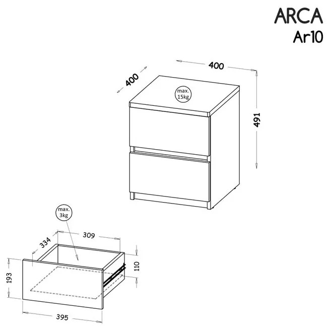 Noční stolek ARCA 10 Dolmar 40/49,1/40 Barva: arktická bílá dub wotan