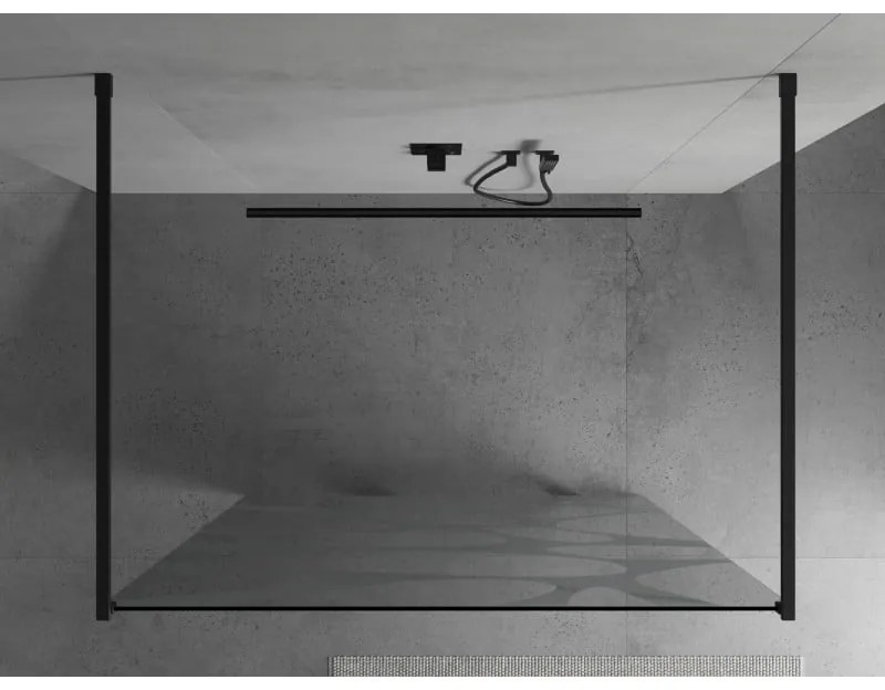 Mexen Kioto, průchozí sprchová zástěna 100 x 200 cm, 8mm sklo čiré/bílý vzor, 2x černá stabilizační rozpěra, 800-100-002-70-97