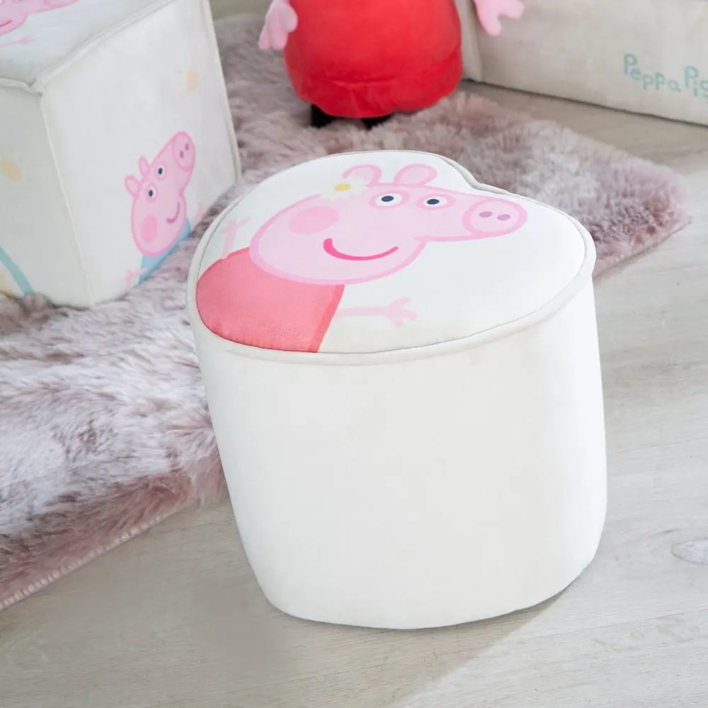 Bílý sametový dětský puf Peppa Pig – Roba
