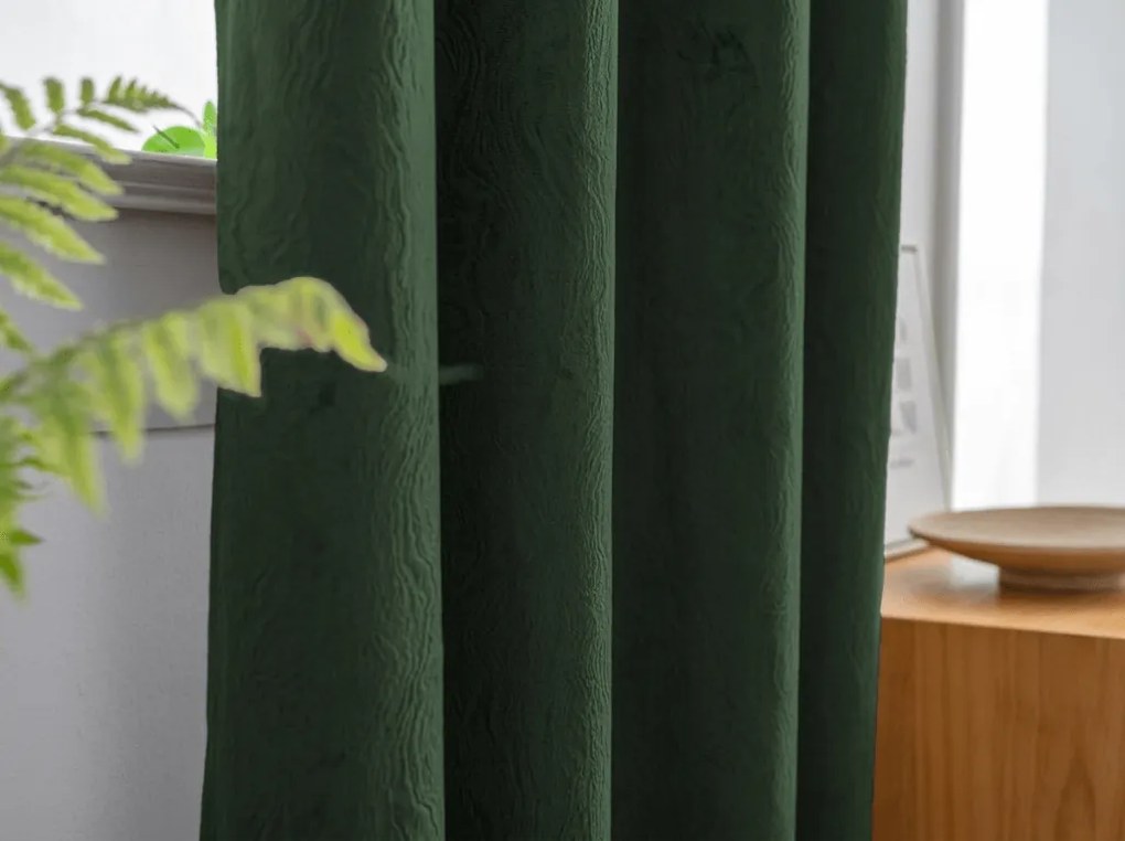Zatemňovací závěs DUNES VELVET 140x250 cm, tmavě zelený Zavěšení: Řasící páska