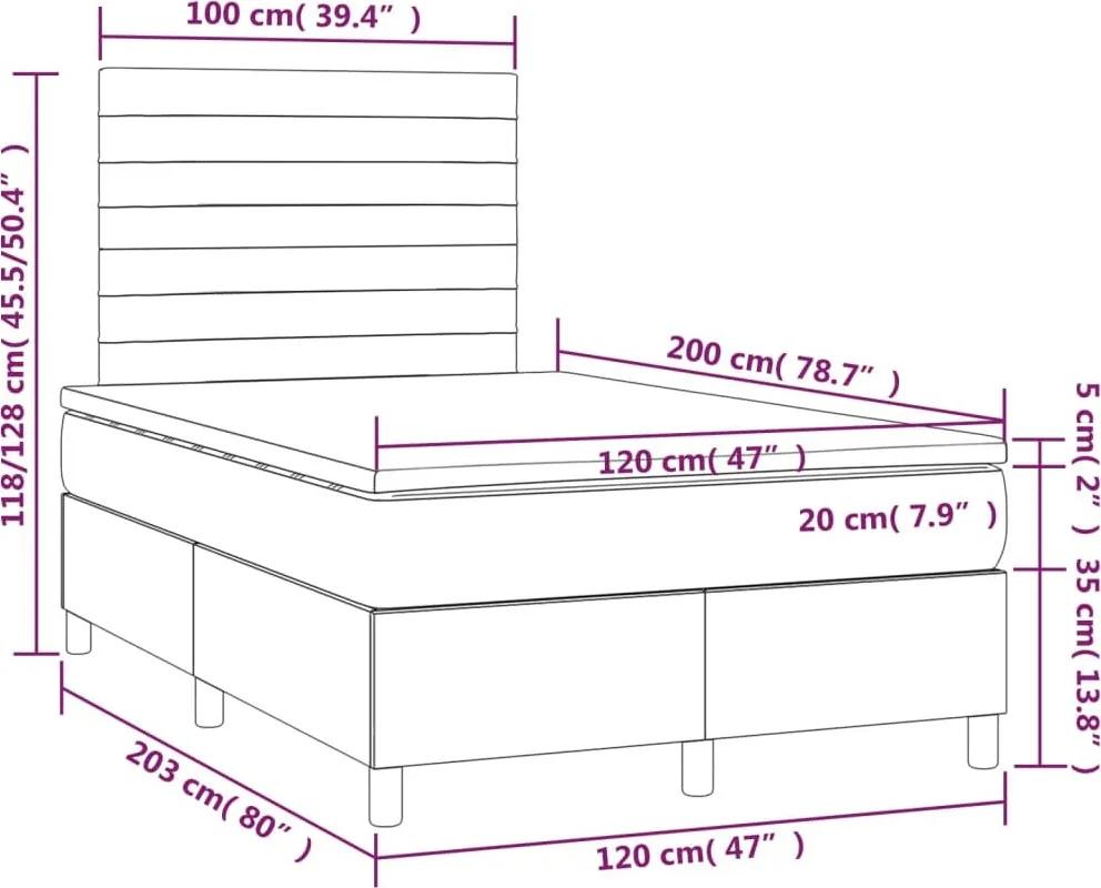 vidaXL Box spring postel s matrací a LED 120 x 200 cm textil [3135504] Barva: Tmavě šedá