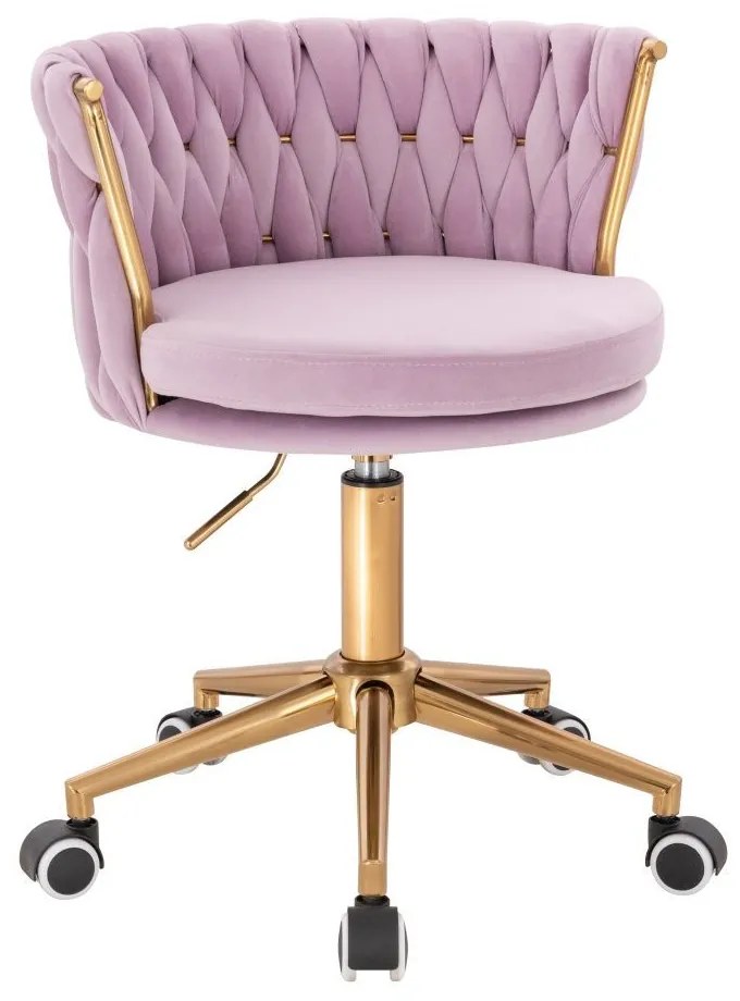 LuxuryForm DESIGN Otočná židle LYON VELUR na zlaté podstavě s kolečky - levandule