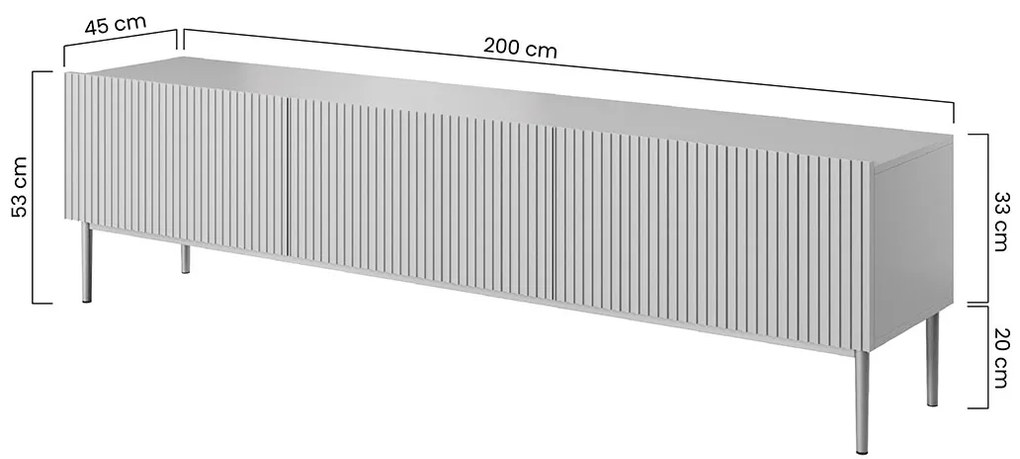 Skříňka tv Nicole 200 cm - Černý mat / černé nožičky