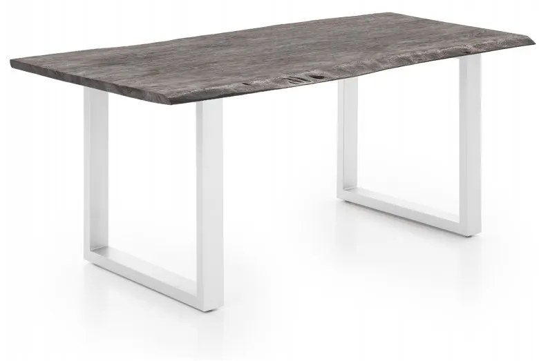 Šedý jídelní stůl masiv akát Grey 230x100 bílé nohy