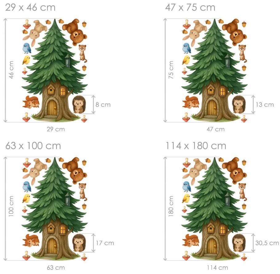 Barevný strom a zvířata samolepky na zeď arch 47 x 75 cm