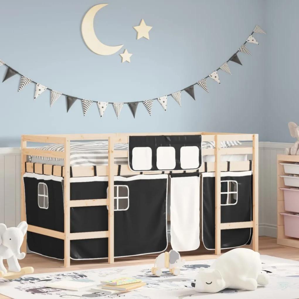 Dětská patrová postel se závěsy bílá a černá 80x200 cm borovice,  3206955