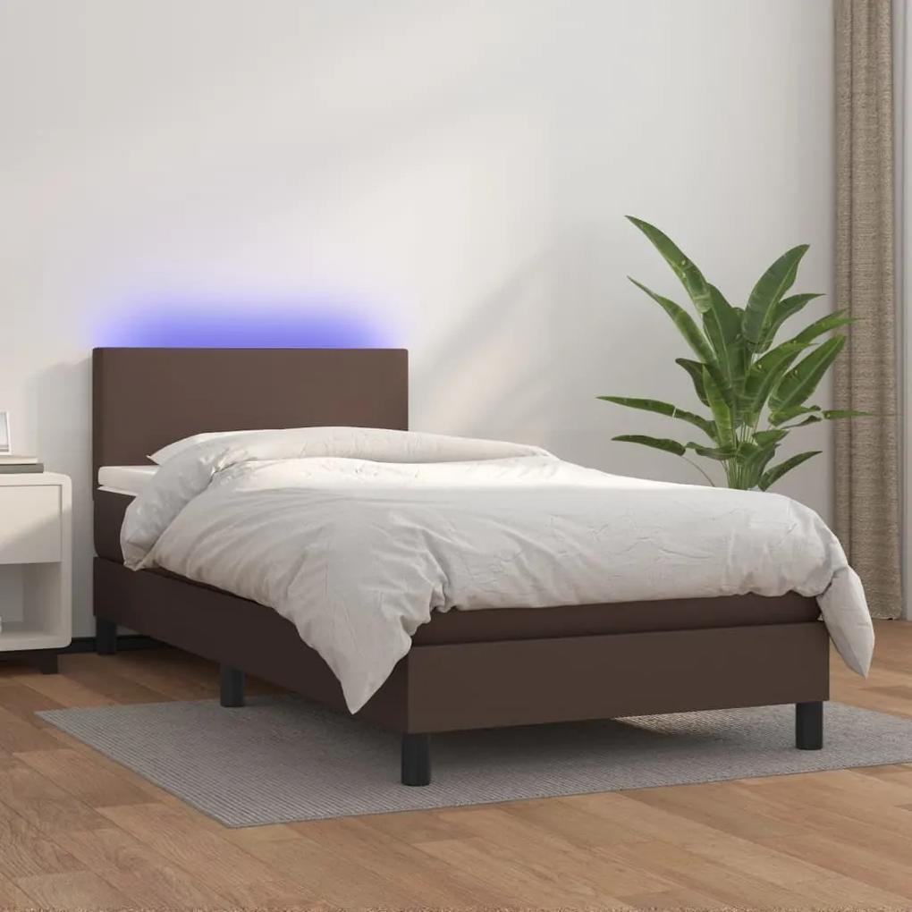vidaXL Box spring postel s matrací a LED 90x200 cm umělá kůže [3134084] Barva: Bílá