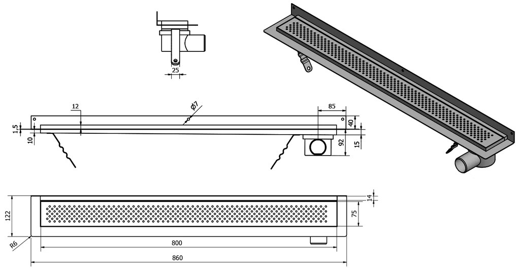 Aqualine Krokus 2715-90 sprchový kanálek s roštem 860 x 122 x 85 mm nerez